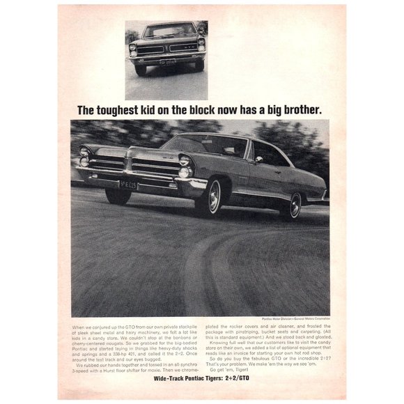 Pontiac | Art | 965 Pontiac 22 Wide Track Tiger Vintage Print Ad ...
